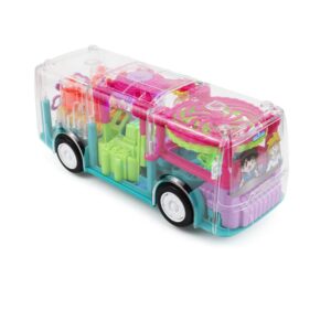 miracland transparent mechanical gear bus, transparent gear car toy concept racer toy electronic vehicle toy universal wheel car toy stem car toy with lights and music (bus)