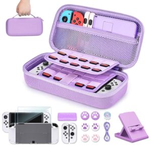 younik switch oled accessories bundle, 16 in 1 accessories kit includes switch oled carrying case, protective case cover for console & j-con, screen protector, adjustable stand, switch game case