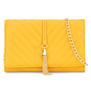 olivia miller women's fashion asher faux pu leather quilted textured w tassel n front flap, yellow crossbody bag everyday small evening casual work purse handbag