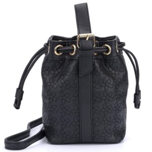 olivia miller women's fashion jade flower embroidered faux pu leather bucket black crossbody bag w adjustable strap everyday small evening casual work purse handbag