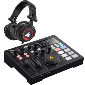 audio interface with studio headphone, maonocaster portable all-in-one podcast production studio for guitar, live streaming, pc, recording, and gaming