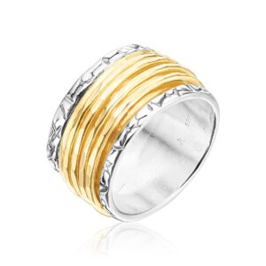 925 sterling silver rotating spinner ring with 5 one micron 14k gold plated sterling silver hammered spinner rings - hypoallergenic, nickel & lead-free - artisan handcrafted designer collection