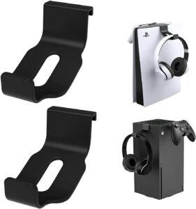 ningmanc headphone hook holder stand & gamepad controller stand for ps5, xbox series x, screwless portable storage rack accessories - (2 pack black)