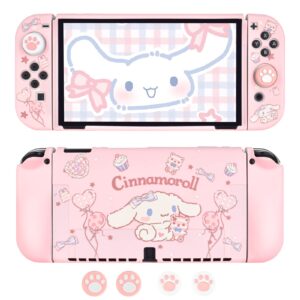 dlseego cute dog switch oled protective case silicone soft cover shockproof pink skin joy con shell with 4pc cat claw thumb grips caps