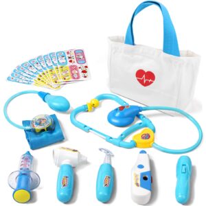 liberry doctor kit for toddlers 3-5 years old, 18-piece kids doctor bag pretend play toys, durable medical kit with toy stethoscope, blue doctor gift for boys girls