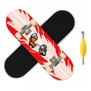 wooden fingerboard, mini finger skateboards toys, professional finger board ultimate sport training props with fingerboard non slip foam grip tape & screwdriver, gifts for kids finger skater (a)