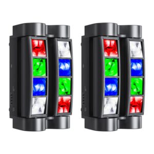 seven stars moving head dj light, 8 beams spider led stage light, master-slave/dmx/sound/auto control modes, rgbw 4 in 1 spotlighting for wedding, karaoke, disco, light show and events (2 pack)