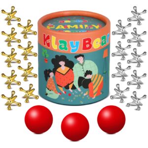 klaybear jacks game with ball, retro vintage jax game for kids and adults, classic board games with 18 metal jacks & 3 red rubber balls, old fashion traditional table games for family game night