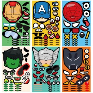 calofun superhero stickers book for kids crafts-24 sheets of waterproof sticker make a face diy boys toys gift for laptops ,wall ,water bo