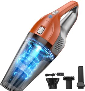 vestynska handheld vacuum cordless, 8kpa super cyclonic suction car vacuum, small cordless rechargeable high power, run up to 30mins, fast charge, 70w, for home sofa pet hair car(brown)