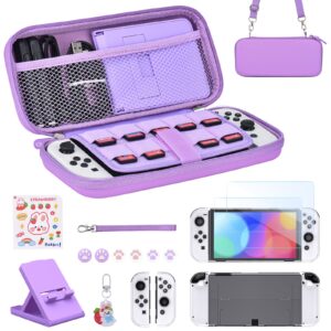 younik switch oled accessories bundle, 17 in 1 purple switch oled accessories kit for girls include switch carrying case, adjustable stand, protective case for switch console & j-con