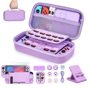 younik switch carrying case, 16 in 1 switch case accessories purple for switch original model includes switch travel case girls, protective case cover, screen protector, switch game case and more