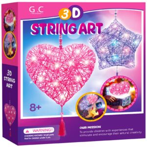 g.c 3d string art kit for kids arts and crafts for 8 9 10 11 12 year old girls boys diy light up heart star lantern toys birthday gifts 20 multi-colored led bulbs