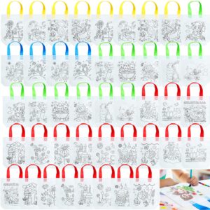 44 packs reusable party goodie bags coloring party favor tote bags reusable coloring paint non woven bags for cartoon art party favor for birthday party diy crafts supplies, 11 styles