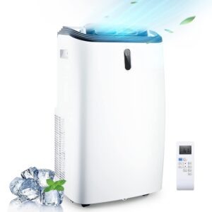 portable air conditioner - rintuf 12000 btu portable ac, cools rooms up to 550 sq.ft, also as dehumidifier & fan & smart timer, with handy remote, washable filter, universal wheels, window kit