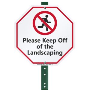 smartsign 10 x 10 inch “please keep off of the landscaping” lawnboss yard sign with 3 foot stake, 40 mil laminated rustproof aluminum, red, black and white, set of 1, made in usa