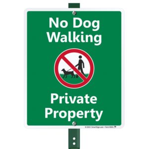 smartsign 12 x 10 inch “no dog walking - private property” lawnboss yard sign with 3 foot stake, 40 mil laminated rustproof aluminum, multicolor, set of 1, made in usa