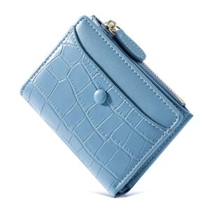 sumgogo wallets for women small coin purse card holder pocket wallet crocodile leather mini slim bifold wallets (blue)