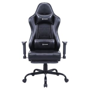 von racer massage gaming chair with footrest - racing desk office chair with retractable footrest and 2d armrests, high back ergonomic leather computer chair(classic black)