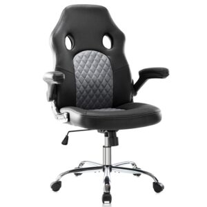 smug gaming ergonomic office pu leather computer high back desk swivel task chair with lumbar support/adjustable armrests, grey