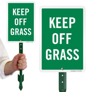 smartsign 10 x 7 inch “keep off grass” lawnpuppy yard sign and 18 inch stake kit, 40 mil laminated rustproof aluminum, green and white, set of 1, made in usa