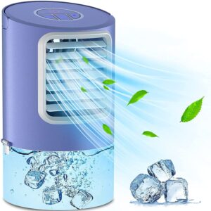 personal air cooler, portable air conditioner fan, small space evaporative air cooler with timing, 3 speeds quiet humidifier misting fan, desktop cooling fan for room, home, office, dorm