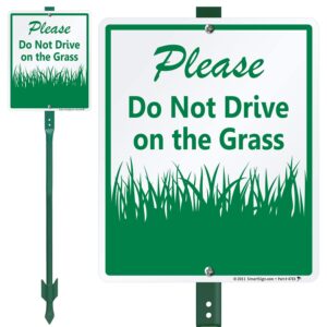 smartsign 12 x 10 inch “please do not drive on the grass” lawnboss yard sign with 3 foot stake, 40 mil laminated rustproof aluminum, green and white, set of 1, made in usa