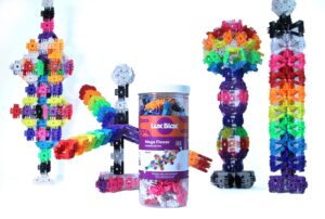 lux blox mega flexer rainbow colors. building blocks kit for kids girls and boys. learn about science and engineering with this stem steam toy. gift option for children