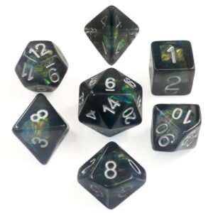 pjoy clear rainbow dnd dice set 7pcs d&d dice iridescent mylar filled resin polyhedral rpg game dungeons and dragons gifts