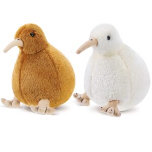 sratte 2 pcs kiwi bird plush toy 7.9 inch kiwi bird stuffed animal soft toy lifelike furry cute plush fluffy doll gift for boy girl teens adults birthday holiday present, white and brown