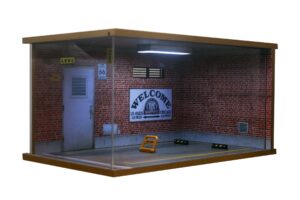 1/18 scale model car display case - 1:18 car garage display case with clear acrylic cover and led lighting for die-cast cars, 1 parking route 66-left