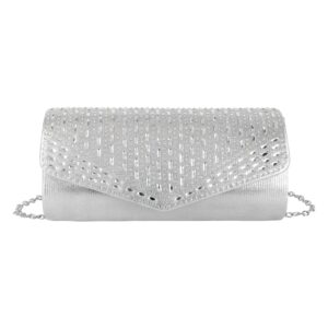 quniko rhinestone flap evening clutch purses formal sequins handbag crossbody shoulder bag for women (silver b)