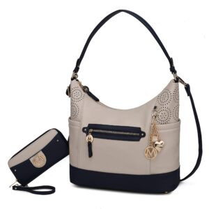 mkf collection shoulder bag for women, wristlet wallet purse top-handle hobo bag gray