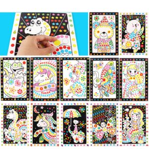 kerarme mosaic sticker art sticky diy handmade art kits for kids - dinosaur,unicorn, snow white, mermaid, elephant, bear, butterfly (12 pack)