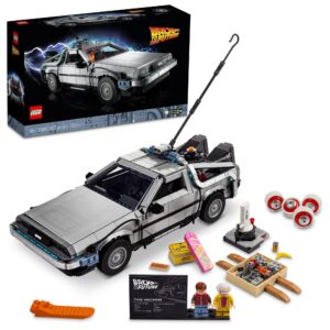 lego icons back to the future time machine 10300, model car building kit based on the delorean from the iconic movie, perfect build for teens and adults who love to create