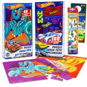 hot wheels kids jigsaw puzzle set hot wheels activity set - 2 pack hot wheels puzzles for kids with temporary tattoos and more (hot wheels toys)