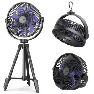 8" portable camping fan, 10000mah rechargeable tripod fan with tent hook, 4 speeds, 360° rotation battery operated fan for outdoor camping tent hurricane