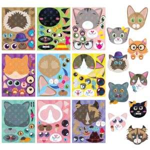 hubirdsall 45pcs cats make-a-face stickers make you own cats holographic stickers games school activity reward for kids teacher art craft birthday gift party favors room decor sticker for children