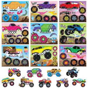 haooryx 45 sheet make your own monster truck stickers truck make-a-face holographic sticker car diy shiny stickers games for kid fun craft project monster truck themed birthday party school supplies