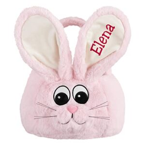 let's make memories personalized easter basket - fuzzy bunny plush - easter basket for kids - pink