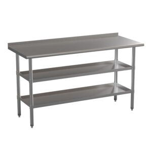 flash furniture randolph stainless steel 18 gauge work table with 1.5" backsplash and 2 undershelves - 60"w x 24"d x 36"h, nsf