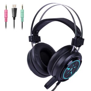 olyre gaming headset g3 for ps4 ps5 xbox one switch pc with noise canceling deep bass stereo sound…over ear headphones with mic, glowing led light, bass surround, soft earmuffs for laptop macnes games