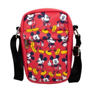 disney bag crossbody mickey mouse standing poses scattered red vegan leather