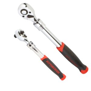 pittsburgh pro 2 piece extendable ratchet set dual drive single socket 72-tooth quick-release reversible cr-v extendable, red, black, 62311, 62312, extends13.5-''; 1/2-'' extends 18-''