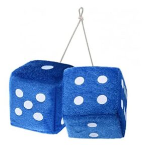 zonetech blue teal 3" square hanging dice-soft fuzzy decorative vehicle hanging mirror dice with white dots