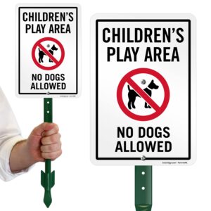 smartsign 10 x 7 inch “children's play area, no dogs allowed” lawnpuppy yard sign and 18 inch stake kit, 40 mil laminated rustproof aluminum, red/black on white, set of 1, made in usa