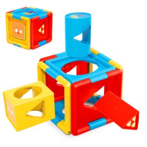 baby shape sorter toys 12-18 months, baby activity logic cube toys for 1 year old boy girl, infant developmental educational learning toys for 2 year old, number color cognitive toys for toddlers 1-3