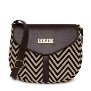 kleio women's pu leather jacquard crossbody side sling handbag black