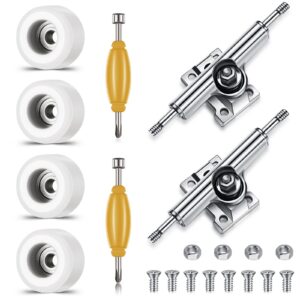 zhehao 8 pcs fingerboard bearing wheels standard fingerboard tool fingerboard cnc lathed bearing fingerboard screwdriver and 2 pcs nut driver for 34 mm wide decks finger skateboard trucks (white)