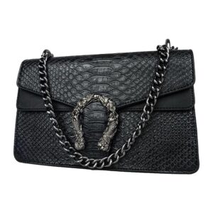 jbb women's crossbody shoulder bag retro snakeskin solid color chain strap clutch leather bag black